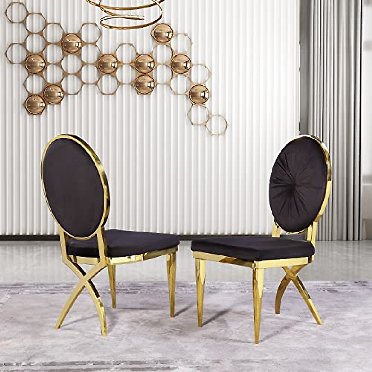 ACEDÉCOR Dining Chair Set of 4, Black Velvet Dining Room Chair with Round Back & Gold Unique Legs, Luxurious Dining Chair in Black and Gold