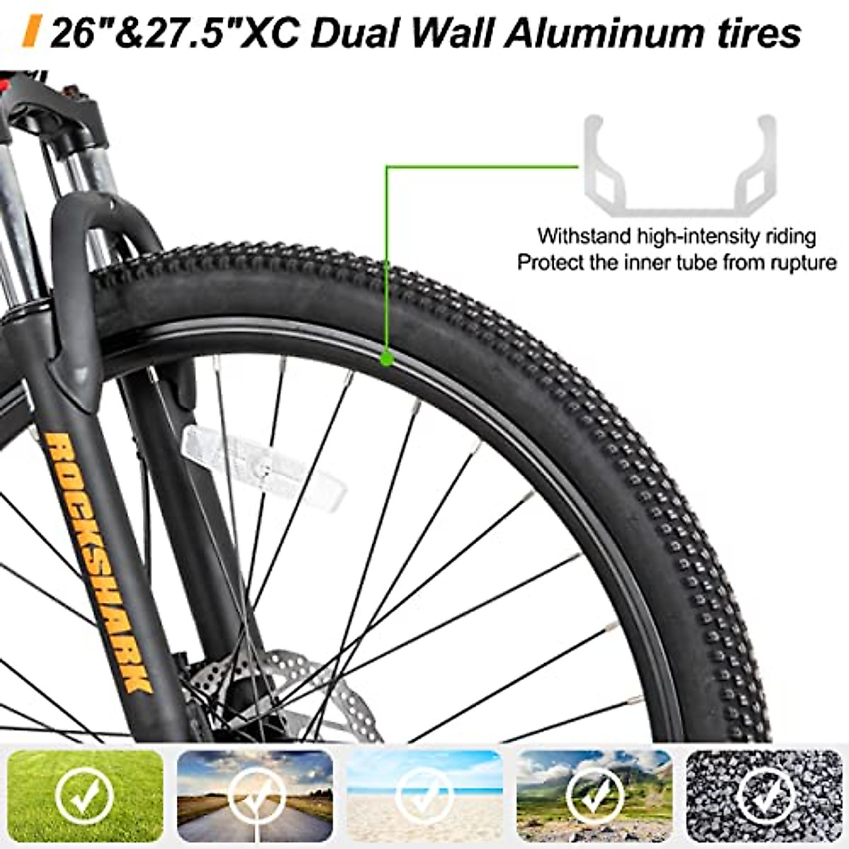 HILAND Rockshark Electric Bike Electric Mountain Bike Aluminum 26/27.5 inch 350W 20MPH Adults E-Bike Shimano 21 Speed Disc Brake Suspension Fork with 36V 10.4Ah Removable Battery