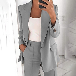 WUAI-Women Casual Blazers Long Sleeve Open Front Work Office Stretchy Suit Jackets Cardigans Coats Plus Size(Grey,Medium)