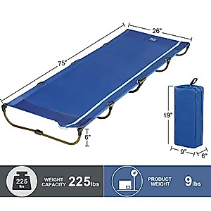 TIMBER RIDGE 20-Second Quick Set-Up Folding Camping Cot, Lightweight Outdoor Camping Cots for Adults with Carry Bag for Outdoor Travel, Tent Camping, Support up to 225lbs, Blue