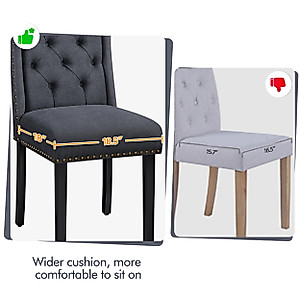 Yaheetech Dining Chairs Upholstered Fabric Chairs Tufted Kitchen Chairs with Solid Wood Legs, Nailhead Trims and Wing Design for Dining Room Kitchen and Restaurant, Set of 2, Gray