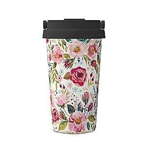 WANGXUEE flower leaf Print 500ml Stainless Steel Travel Tumbler Double Wall Vacuum Insulated Coffee Mug