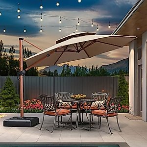 PURPLE LEAF 11 Feet Double Top Deluxe Wood Pattern Round Patio Umbrella Offset Hanging Umbrella Cantilever Umbrella Outdoor Market Umbrella Garden Umbrella, Heather Beige