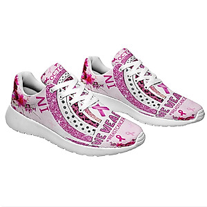 in October We Wear Pink Breast Cancer Awareness Shoes Women Fashion Running Sneakers Breathable Casual Sport Tennis Shoes White Size 8.5