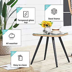 Verano Garden 3 Piece Patio Bistro Set, Outdoor Wicker Conversation Chair Sets Balcony Furniture,Coffee Table with Glass Top, Cushions & Lumbar Pillows for Porch, Backyard, Deck, Poolside