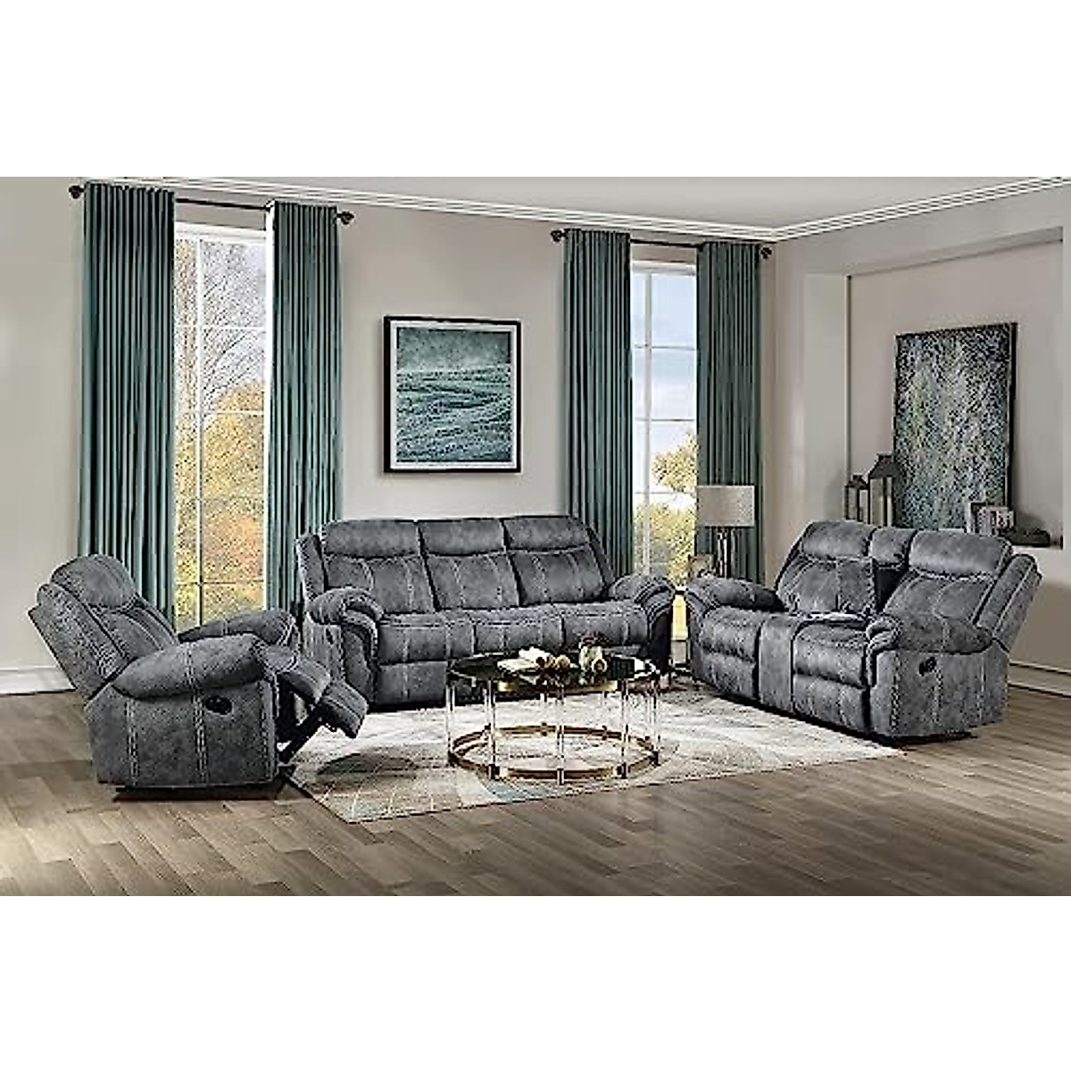 Acme Zubaida Reclining Loveseat with USB Dock and Console in 2-Tone Gray Velvet