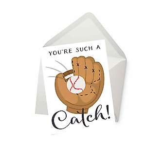PICTURE THIS PRINTS You're a Catch, Baseball Themed Card, Funny Card for Wife Husband Boyfriend Girlfriend Mom Dad, Card for Him Her Friend Brother Sister, Funny Greeting Card (5 inches by 7 inches)