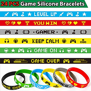 Lorfancy 56 Pcs Video Game Party Favors Kids Games Slap Bracelets Silicone Wristbands Girls Boys Video Game Party Supplies Decorations Gifts