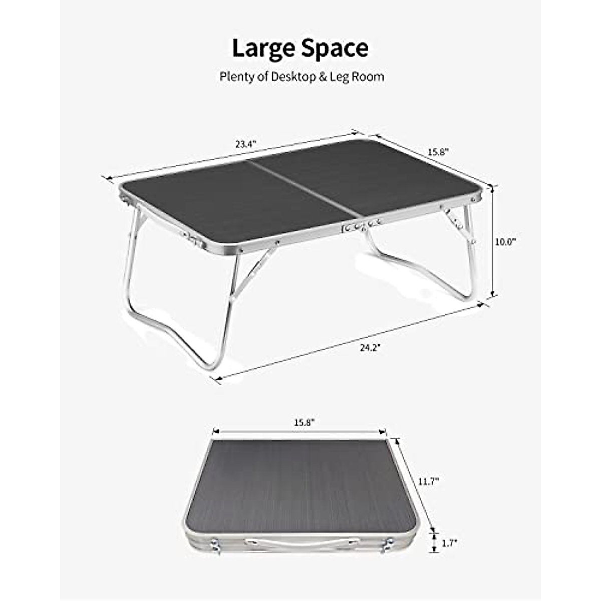 FISYOD Folding Laptop Table, Bed Table Lap Desk, Breakfast Tray Table, Portable Mini Picnic Study Reading Drawing Table, Folding in Half with Inner Storage Space (Dark Grey)