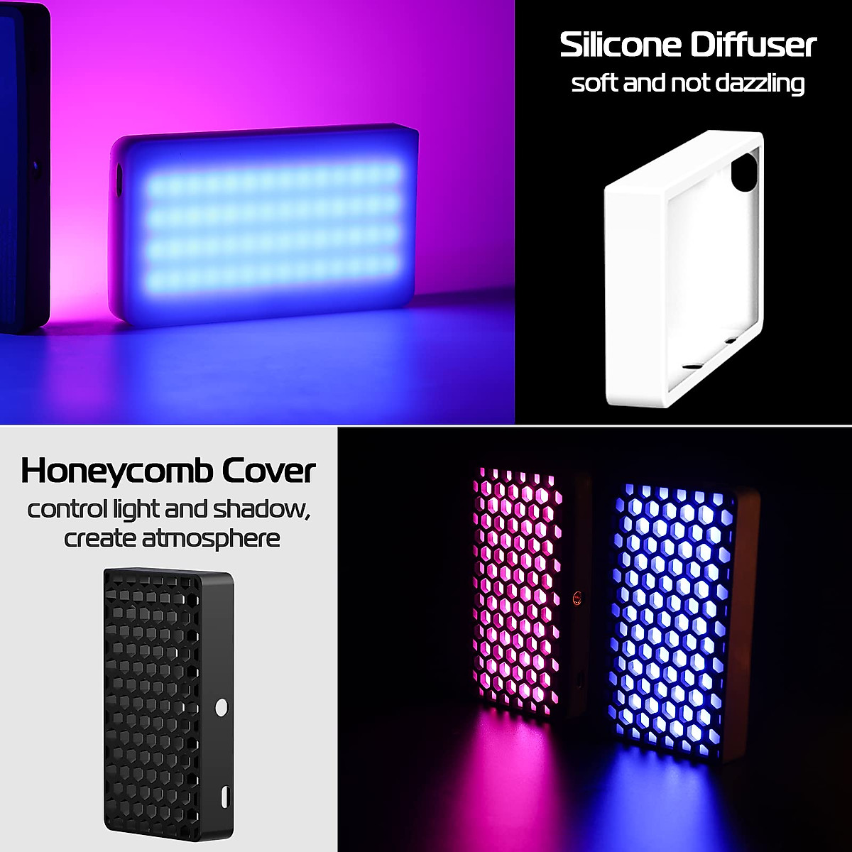 ULANZI LT002 RGB Video Light, Portable LED Camera Light Panel 0-360 Full Color, CRI 95+ 2500-9000K LED Video Light, 4000mAh Rechargeable LED DSLR Lighting for Vlogging, Photography, Video Conference