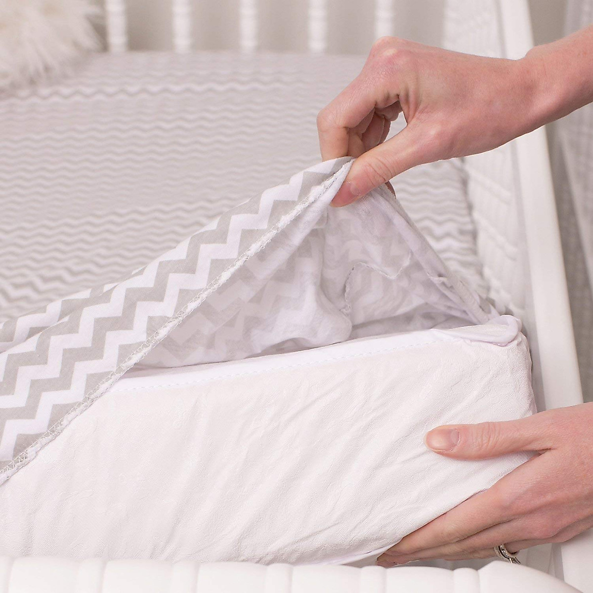 Ziggy Baby Crib Sheets, Toddler Bedding Fitted Jersey Cotton (2 Pack) Chevron, Dot, Grey/White