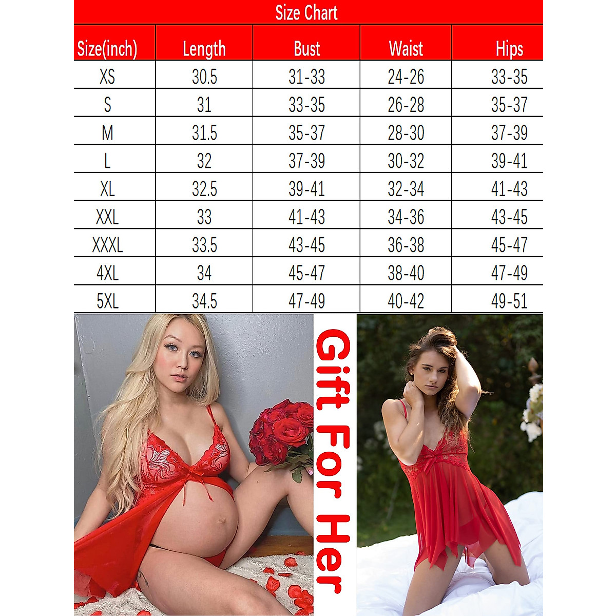 Avidlove Red Lingerie for Women Baby doll for Women Sexy Sleepwear for Women Red XL