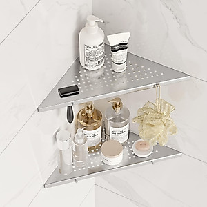 Qeke 10" Bathroom Corner Shelf, 2 Pack Recessed Shower Shelf Caddy, SUS304 Stainless Steel Shelf Wall Mount Triangular, No Drilling Brushed Nickel