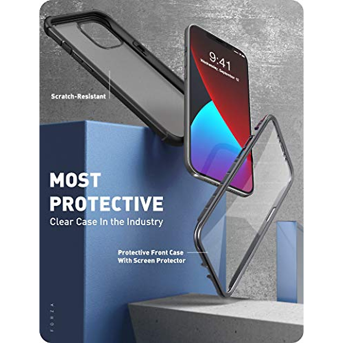 Clayco Forza Series Case for iPhone 12/12 Pro 6.1 inch (2020 Release), Built-in Screen Protector, Dual Layer Rugged Cover with Full-Body Soft TPU Bumper (Black)
