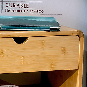 Comfify Modern Floating Nightstand with Drawer – Small, Compact, Minimalist Bamboo Wall-Mount Bedside Shelf, – Midcentury Design, Easy Installation, Clear Instructions - Warm Bamboo Finish