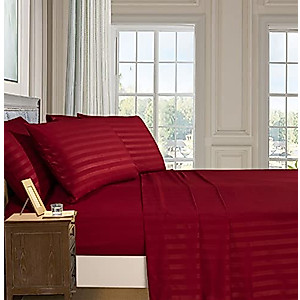 Elegant Comfort Best, Softest, Coziest 6-Piece Sheet Sets! - 1500 Thread Count Egyptian Quality Luxurious Wrinkle Resistant 6-Piece Damask Stripe Bed Sheet Set, Queen Burgundy