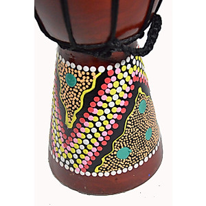 11" DJEMBE DRUM BONGO HAND CARVED AFRICAN ABORIGINAL DOT ART DESIGN
