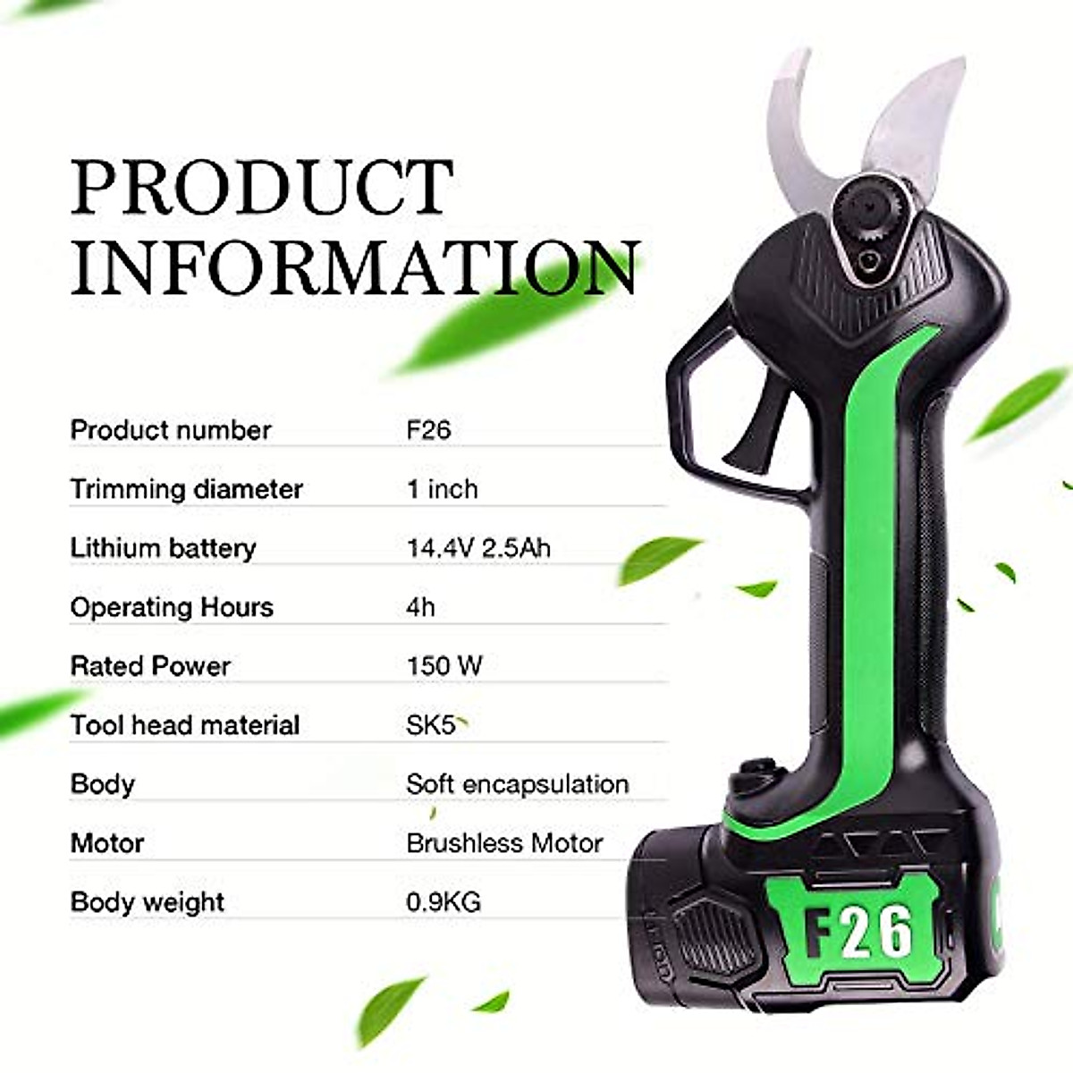 1' Electric Pruning Shears w/ 2 * 2.5Ah Batteries, Cordless Pruner with LED Screen, Battery Operated Pruning Shears for Garden, Yard and Orchard