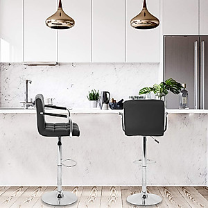 BestOffice Modern Bar Stool Set of 2 Barstools Armrest Height Adjustable Counter Stools Bar Chairs Swivel Bar Stool PU Leather Hydraulic Dining Room Chairs Home Kitchen Stools (Black)