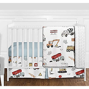 Sweet Jojo Designs Construction Truck Foldable Fabric Storage Cube Bins Boxes Organizer Toys Kids Baby Childrens - Set of 2 - Grey Yellow Orange Red and Blue Transportation