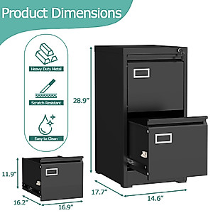 GREATMEET 3 Drawer Mobile File Cabinet with Lock,Under Desk Drawer Metal Filing Cabinet for Legal/Letter Size,Fully Assembled Black