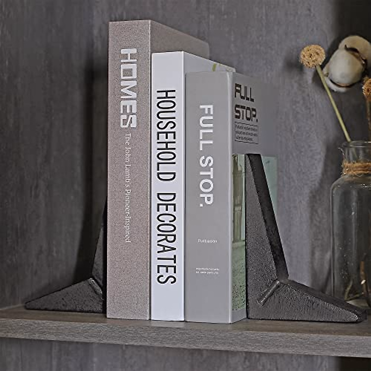 Ambipolar Cast Iron Bookends, Sharp Triangle Theme, Black Decorative Bookends for Home Decor, Office Desk, Bookshelves, Bookends for Heavy Books