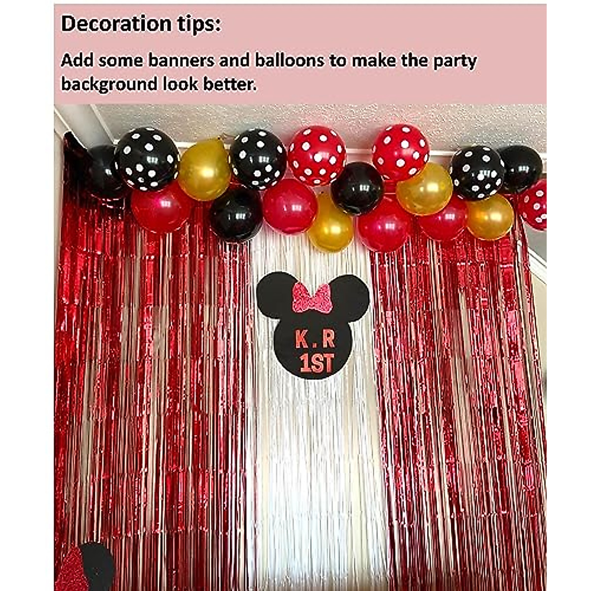 3PC Red Foil Fringe Curtains - Party Streamers & Tinsel Backdrop for Christmas Decorations