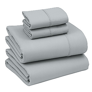 RUVANTI Full Size Sheets Set, Brushed Microfiber Sheets 4 Pieces (1 Fitted Sheet, 1 Flat Sheet, 2 Pillowcases), with 15-inch Deep Pockets, Lightweight & Compfy Premium Hotel Bedding, Light Grey