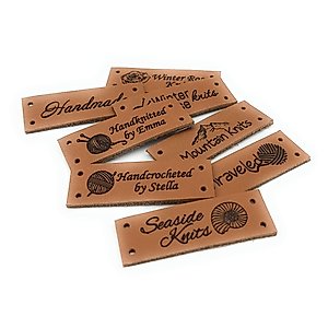 Custom garment labels, leather labels, personalized logo tags, clothing leather labels, knitting tags, labels for crochet products, 25 pc