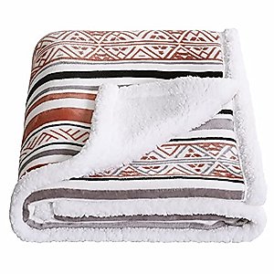 SOCHOW Sherpa Fleece Throw Blanket, Fuzzy Warm Super Soft Reversible Stripe Geometric Pattern Plush Blanket for Bed, Sofa and Couch, 60 x 80 inches, Coral Pink