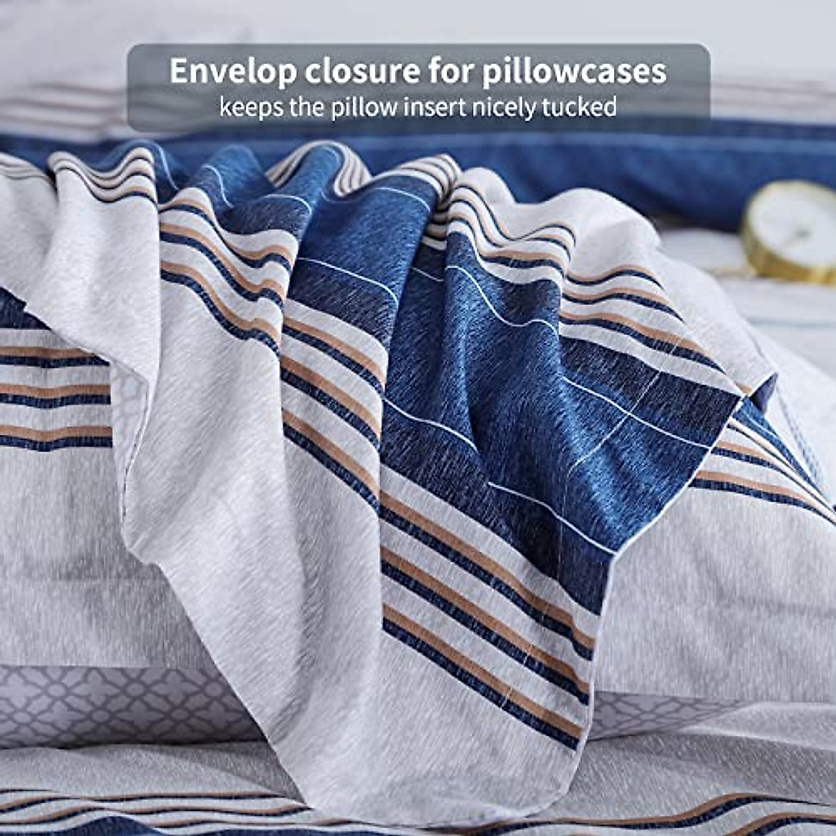 Aisbo Patterned Duvet Cover Queen Soft - Striped Brushed Microfiber Queen Duvet Cover with Zipper Closure, 3-Pieces Bedding Duvet Cover Sets 90x90 Inches with 2 Pillow Shams for Queen Size Bed