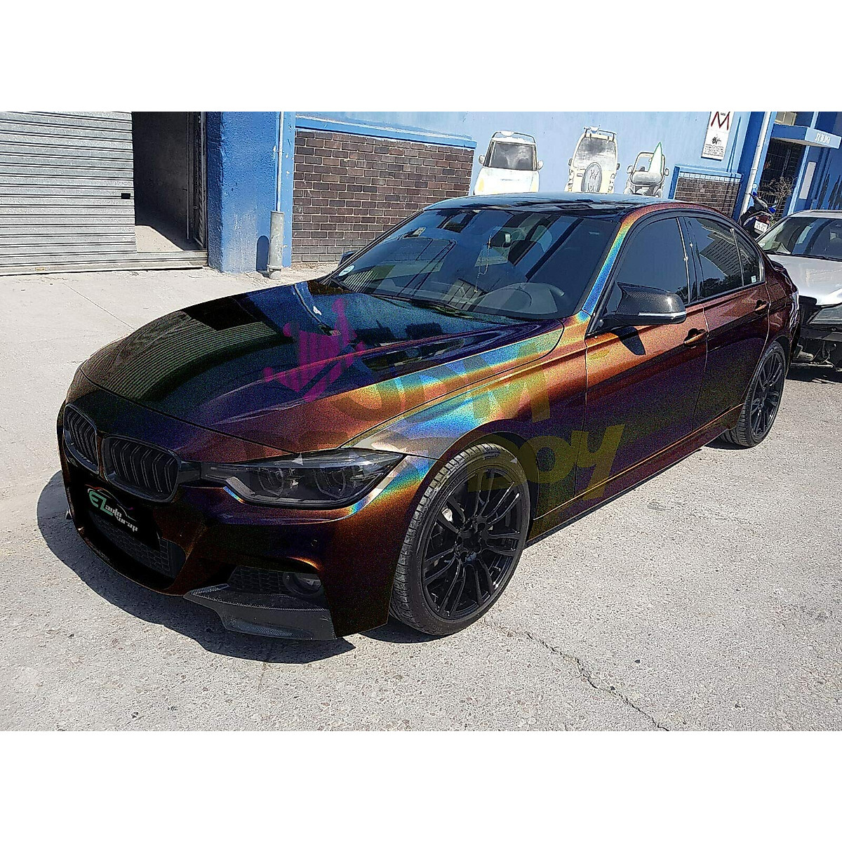 JDMBESTBOY 4"x8" Sample Psychedelic Black Gloss Metallic Rainbow Holographic Vinyl Wrap Sticker Film