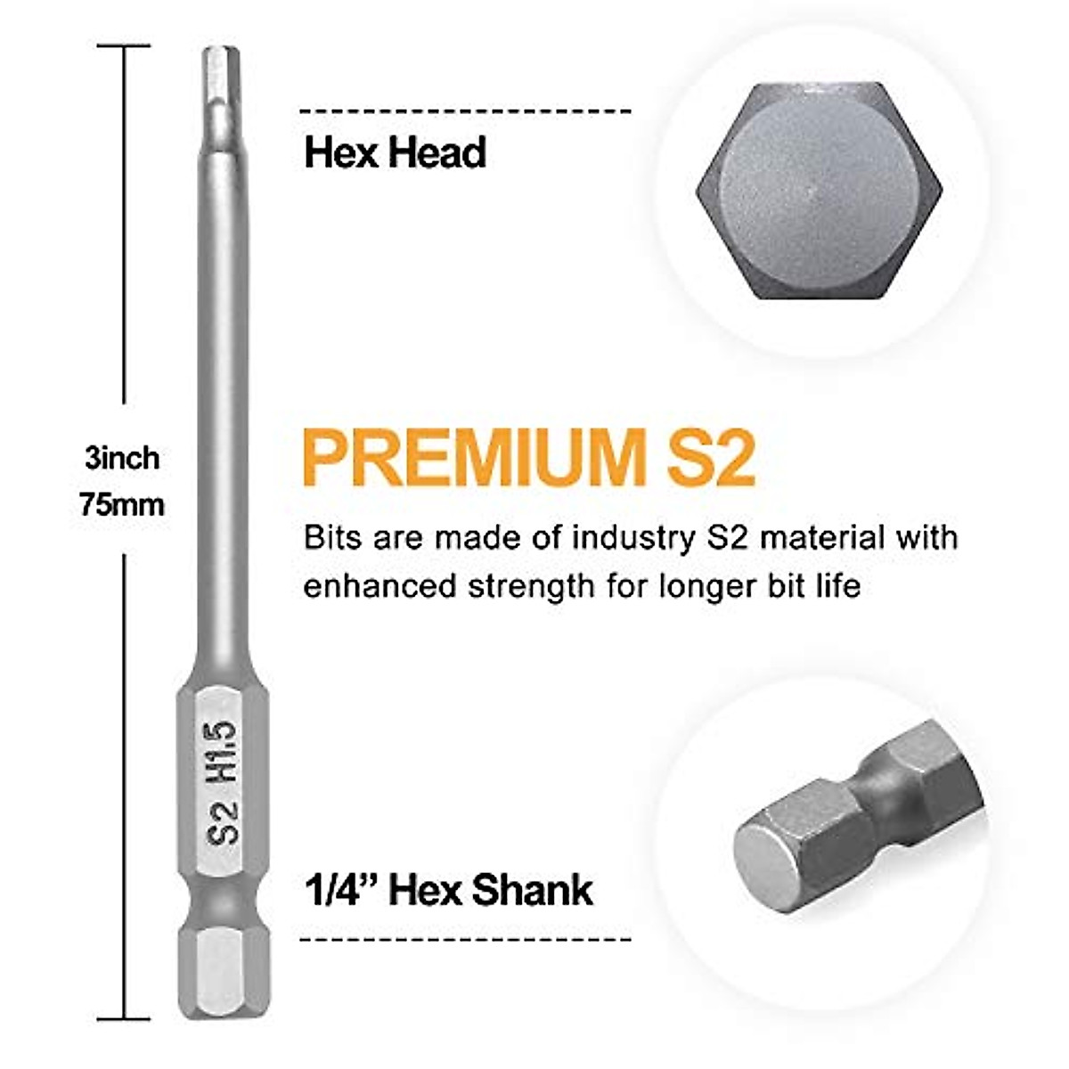 InPower Hex Head Allen Wrench Drill Bit Set 20PC (10pc Metric & 10pc SAE), S2 Steel Magnetic Screwdriver Bit Set, 3" Long Hex Bit Set with Storage Box.…