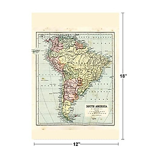 South America 19th Century Antique Style Map Travel World Map with Cities in Detail Map Posters for Wall Map Art Wall Decor Geographical Illustration Travel Cool Wall Decor Art Print Poster 12x18