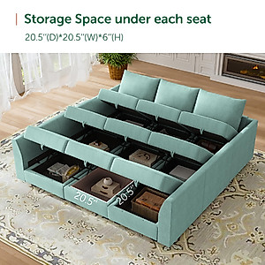 HONBAY Modular Sofa Sectional Sleeper Couch with Ottomans Reversible Sleeper Sectional Sofa Modular Couch with Storage, Aqua Blue