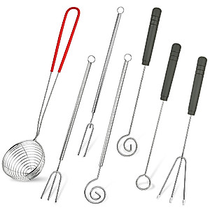 Elesunory 7 Pieces Candy Dipping Tools Chocolate Dipping Fork Spoons Set, Stainless Steel Candy Making Supplies for Decorative Plates, Including 1pcs Slotted Spoon and 6pcs Fondue Forks