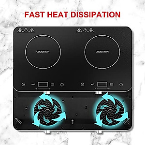 COOKTRON Double Induction Cooktop Burner, 1800w 2 burner Induction Cooker Cooktop, 10 Temperature 9 Power Settings Portable Electric Countertop Burner Touch Stove with Child Safety Lock & Timer