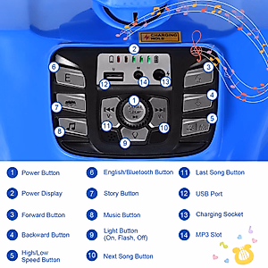 Costzon Kids ATV, 12V Battery Powered Electric Vehicle w/LED Lights, 4-Wheel Suspension, Music, Story, USB, MP3, Extended Seat, Ride on Car 4 Wheeler Quad for Boys & Girls Gift, Ride on ATV (Blue)