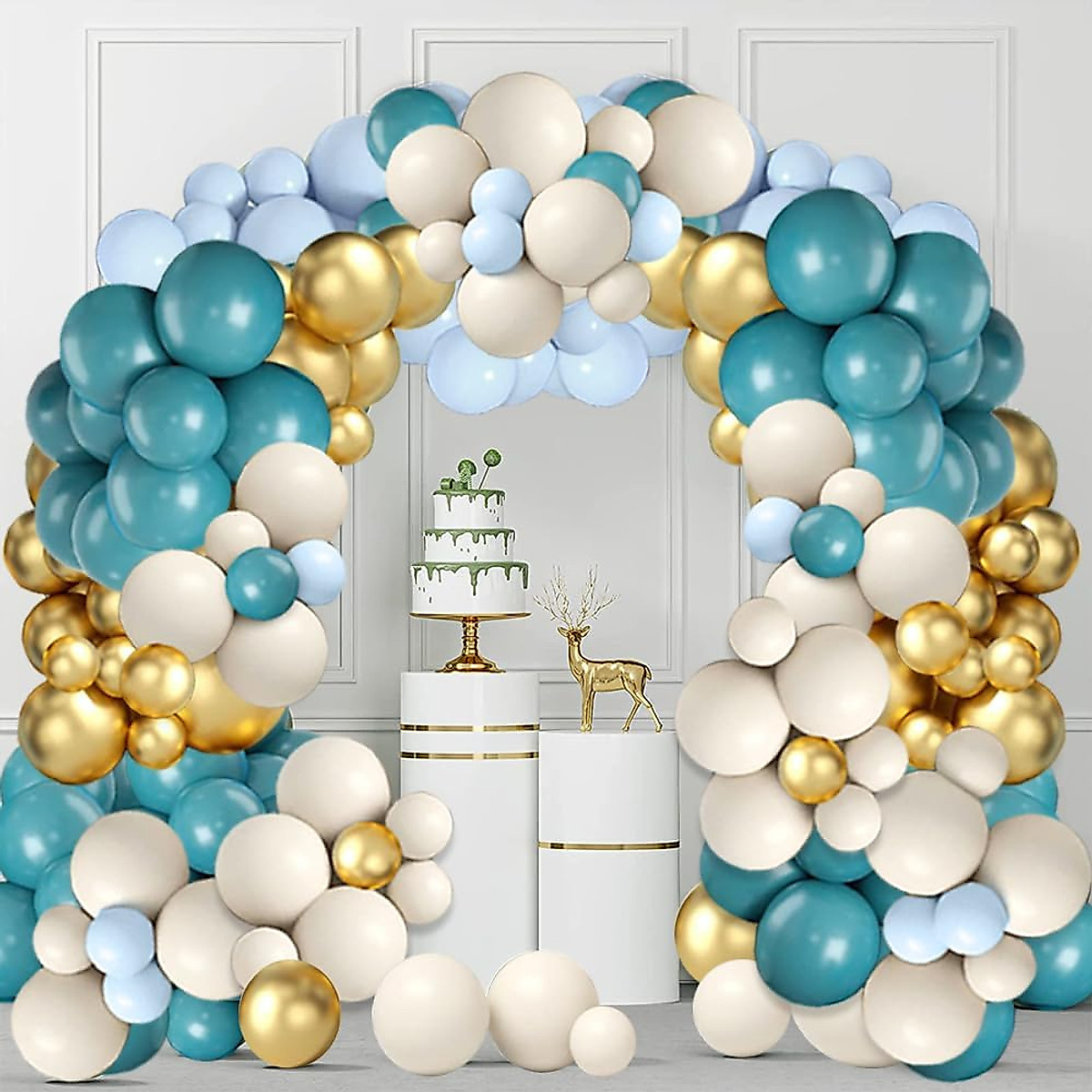 MEHOFOND 169pcs Dusty Blue Balloons Arch Kit Slate Blue Baby Shower Balloons Garland White Sand and Gold Wedding Balloon Decor Boy Birthday Women Bridal Shower Party Decorations