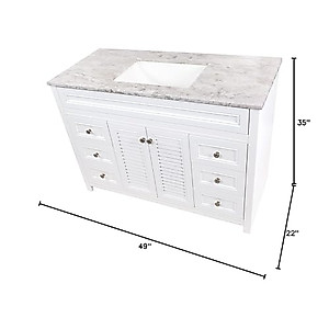 Spring Mill Cabinets Rillette Bathroom Vanity with 2-Door Cabinet, 4 Drawers, and Silver Ash Countertop with Integrated White Sink, 49" W x 22" D x 35.5" H, White