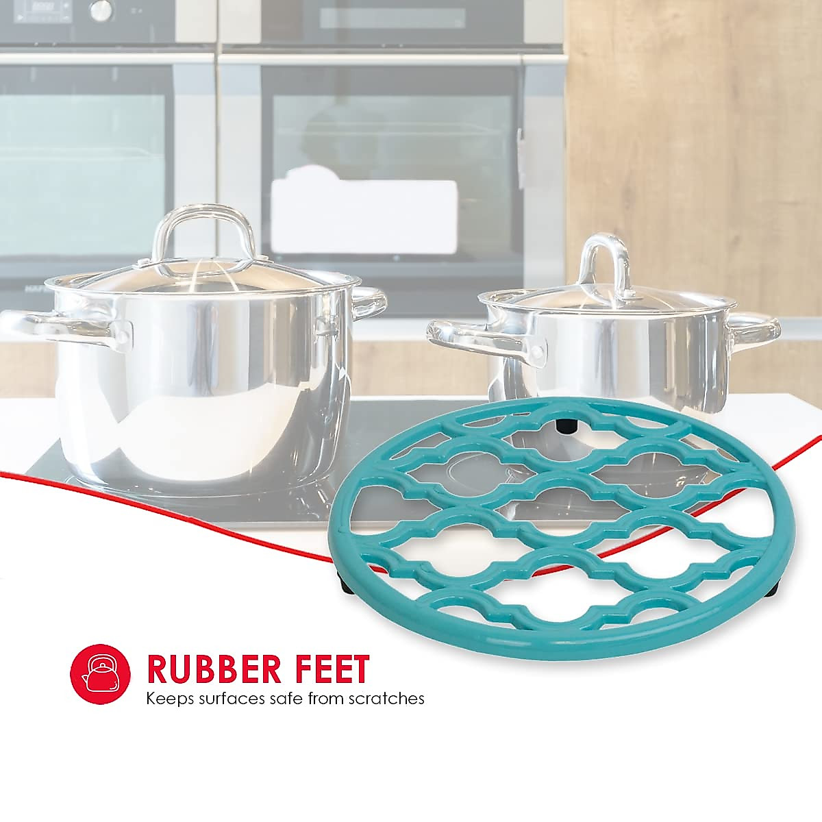 Home Basics Lattice Collection Cast Iron Trivet for Serving Hot Dish, Pot, Pans & Teapot on Kitchen Countertop or Dinning, Table-Heat Resistant (2, Turquoise)