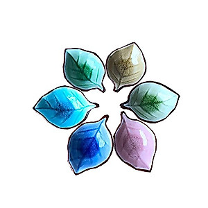 Colias Wing Colorful Leaf Shape Design Multipurpose Porcelain Side Dish Bowl Seasoning Dishes Soy Dipping Sauce Dishes(Set of 6)-Small
