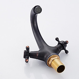 ZYCDP Bathroom Sink Faucets Vintage Bathroom Sink Faucet 1 Hole 2 Handles Double Cross Knobs Hot and Cold Bathroom Sink Faucet Black Antique, A