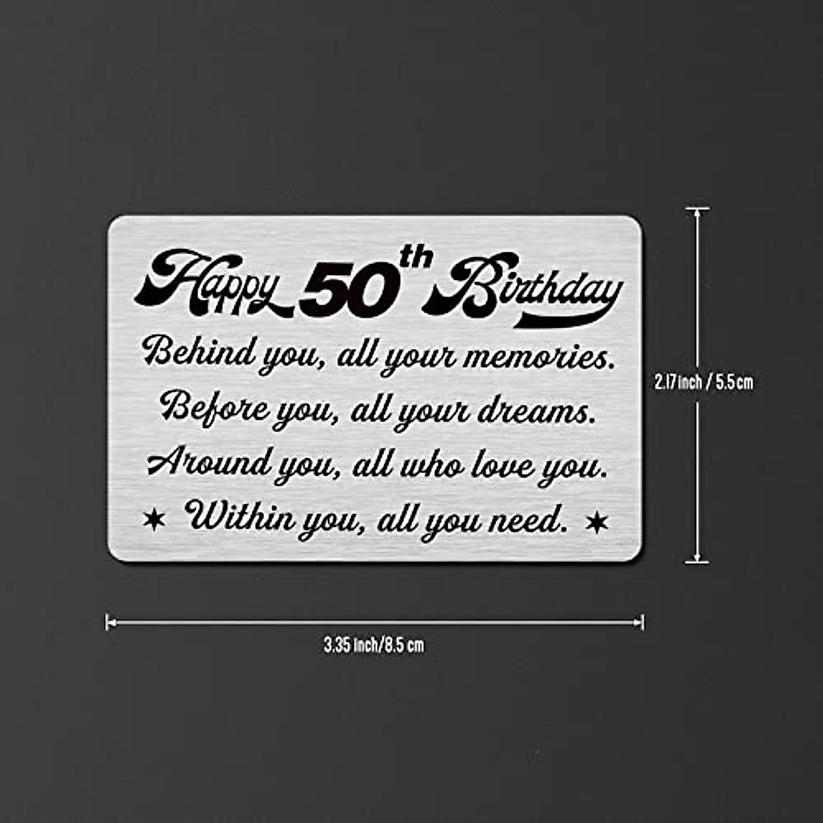 VWALK Happy 50th Birthday Engraved Stainless Steel Message Wallet Card Inserts Customized for Dad,Mom,friends,sister,brother.