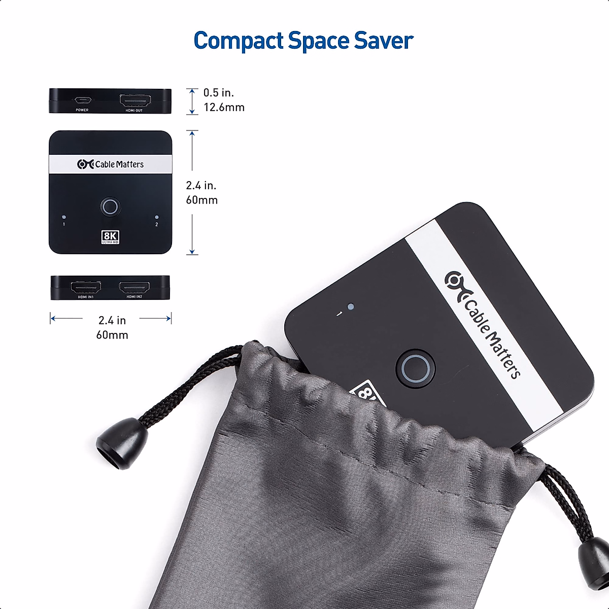 Cable Matters 48Gbps 2-Port 8K HDMI 2.1 Switch 4k 120hz / 8k 60hz, 2-Port 4k 120hz HDMI Switch 8K for PS5, Xbox Series X/S, Apple TV, Gaming Monitor, 4K / 8K TV and More