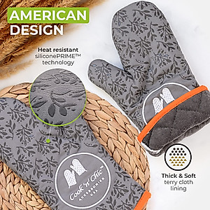 Premium Oven Mitts and Essential Chef's Apron - 500°F Heat Resistant - 30"x34" for Kitchen Cooking Baking - Flexible Soft Terry Cloth Cotton Lining