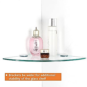 APROTOSS 12-inch Glass Corner Shelf and Glass Shelves for Shower Features Sturdy White Brackets for a Modern Look. Glass Bathroom Shelves Perfect for Displaying Toiletries and Decor