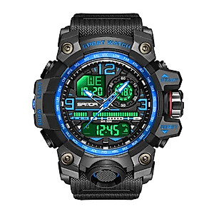 KXAITO Men's Watches Sports Outdoor Waterproof Military Watch Date Multi Function Tactics LED Face Alarm Stopwatch for Men (3133_Blue)