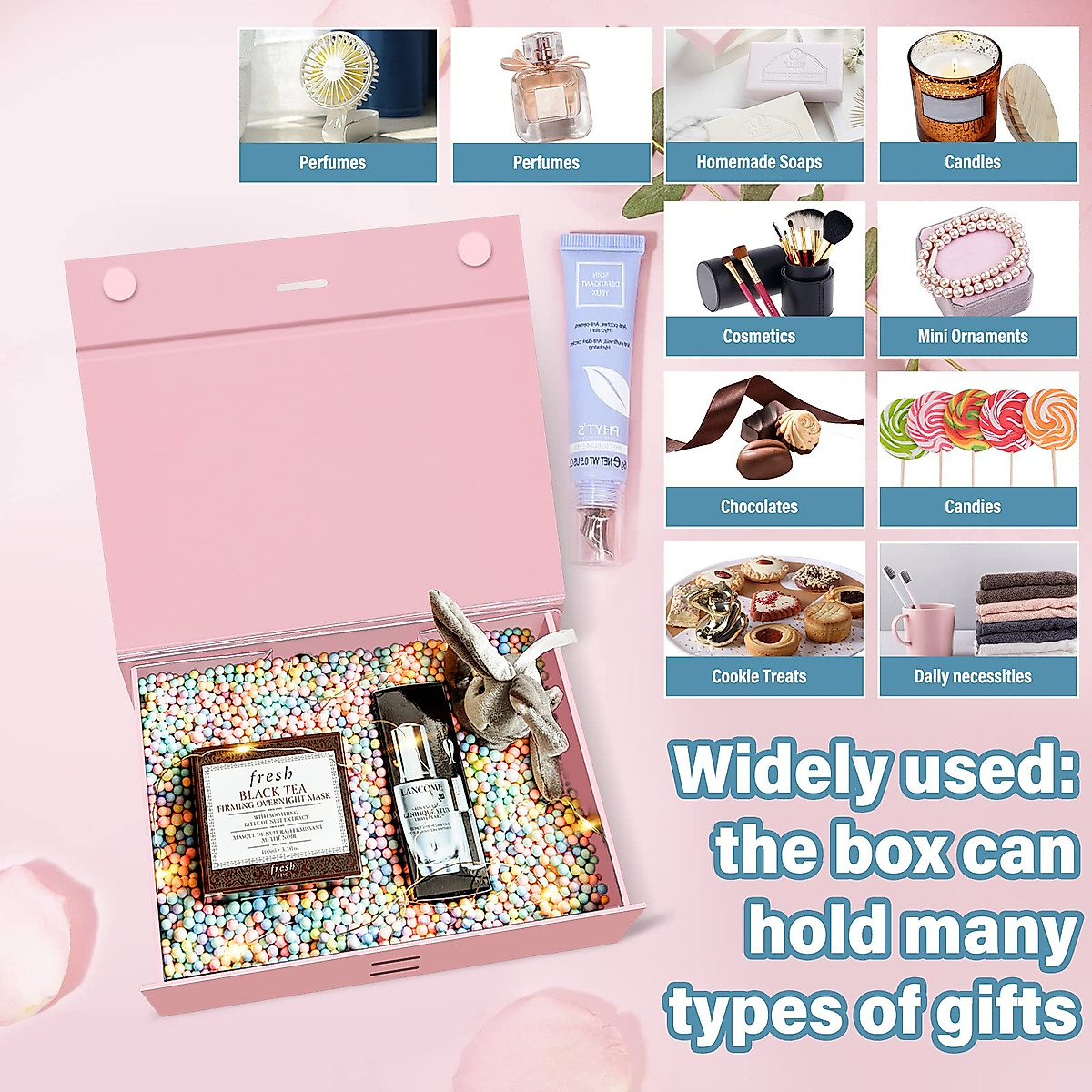 BoShahai Pink Magnetic Gift Boxes, 12x8x4 Inches Foldable Gift Box with Ribbon, Large Luxury Gift Packaging with Magnetic Closure for Parties, Weddings, Bridesmaid Proposal, Storage