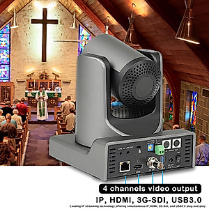 Prisual PTZ Camera 20X Optical Zoom with HDMI/SDI/USB/IP Streaming Outputs, Auto Tracking for Church Worship Live Events Video Recording Facebook YouTube vMix OBS Wirecast PoE Support